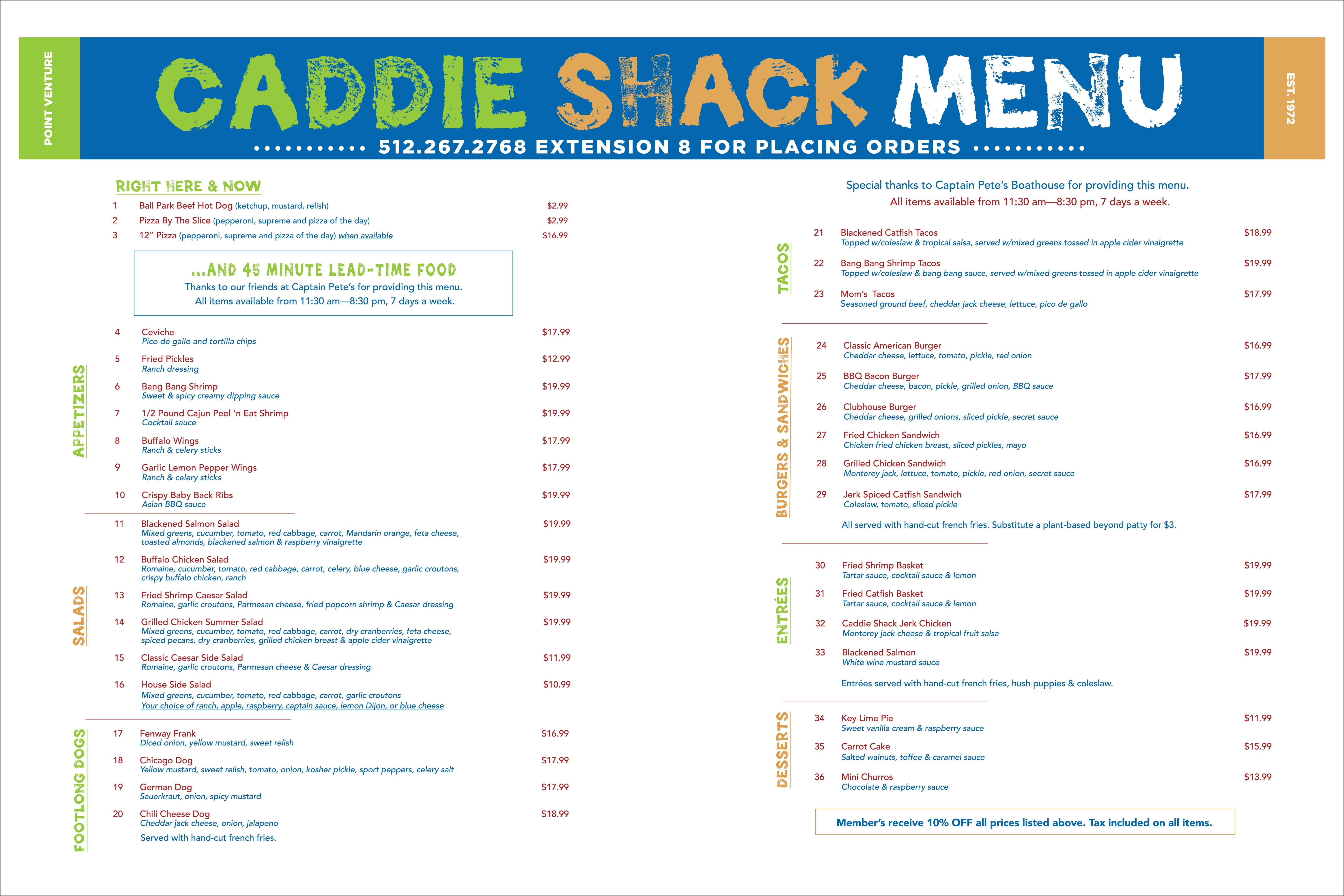 Caddie Shack Sports Bar Hours, Activities & Food Menu - Point Venture ...